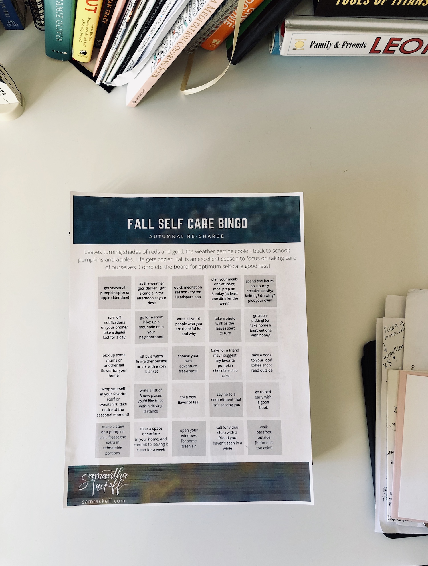 Fall Self Care Bingo + November Intentions | The Second Lunch